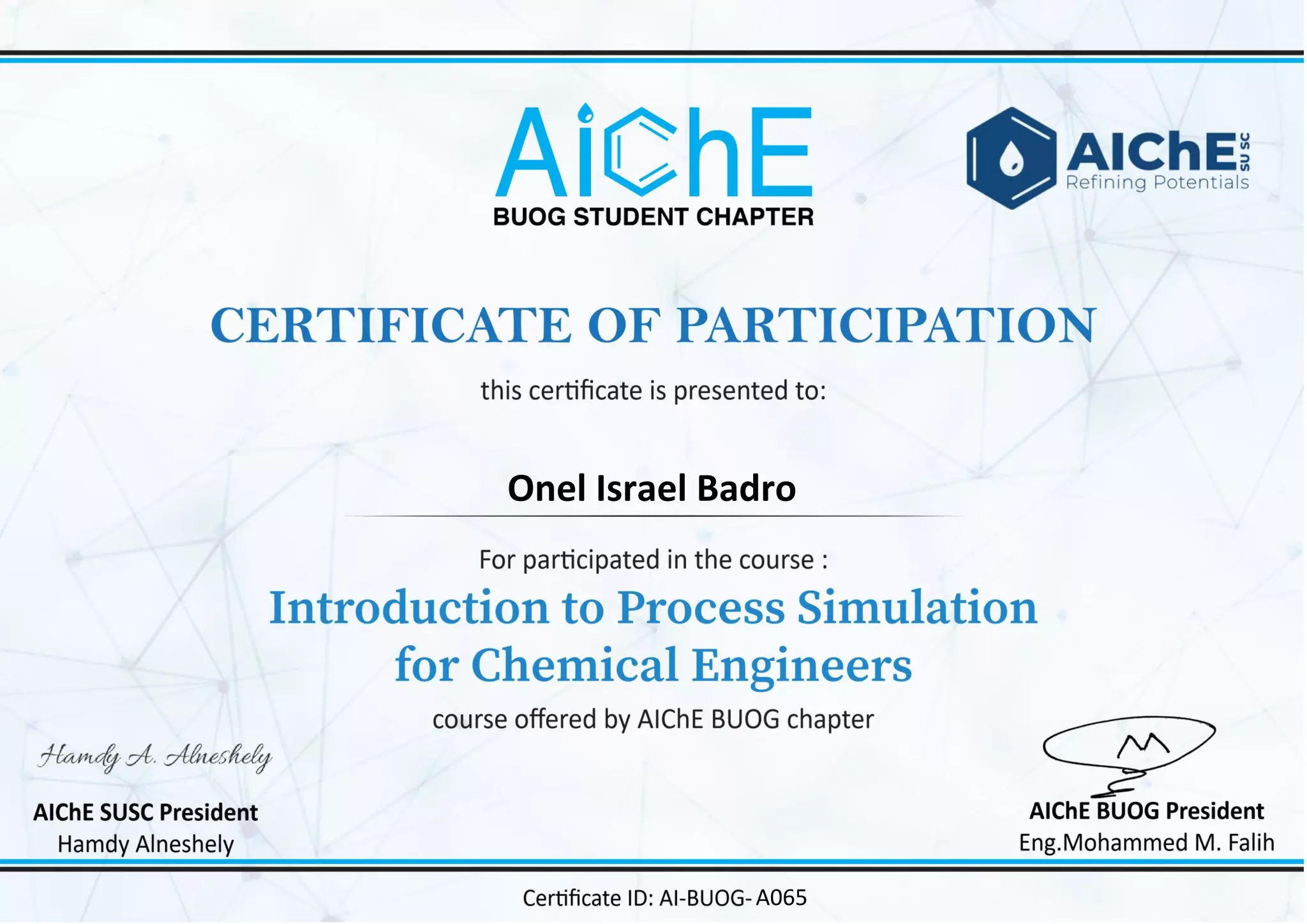 Onel Badro - AIChE - Introduction to Process Simulations for Chemical ...