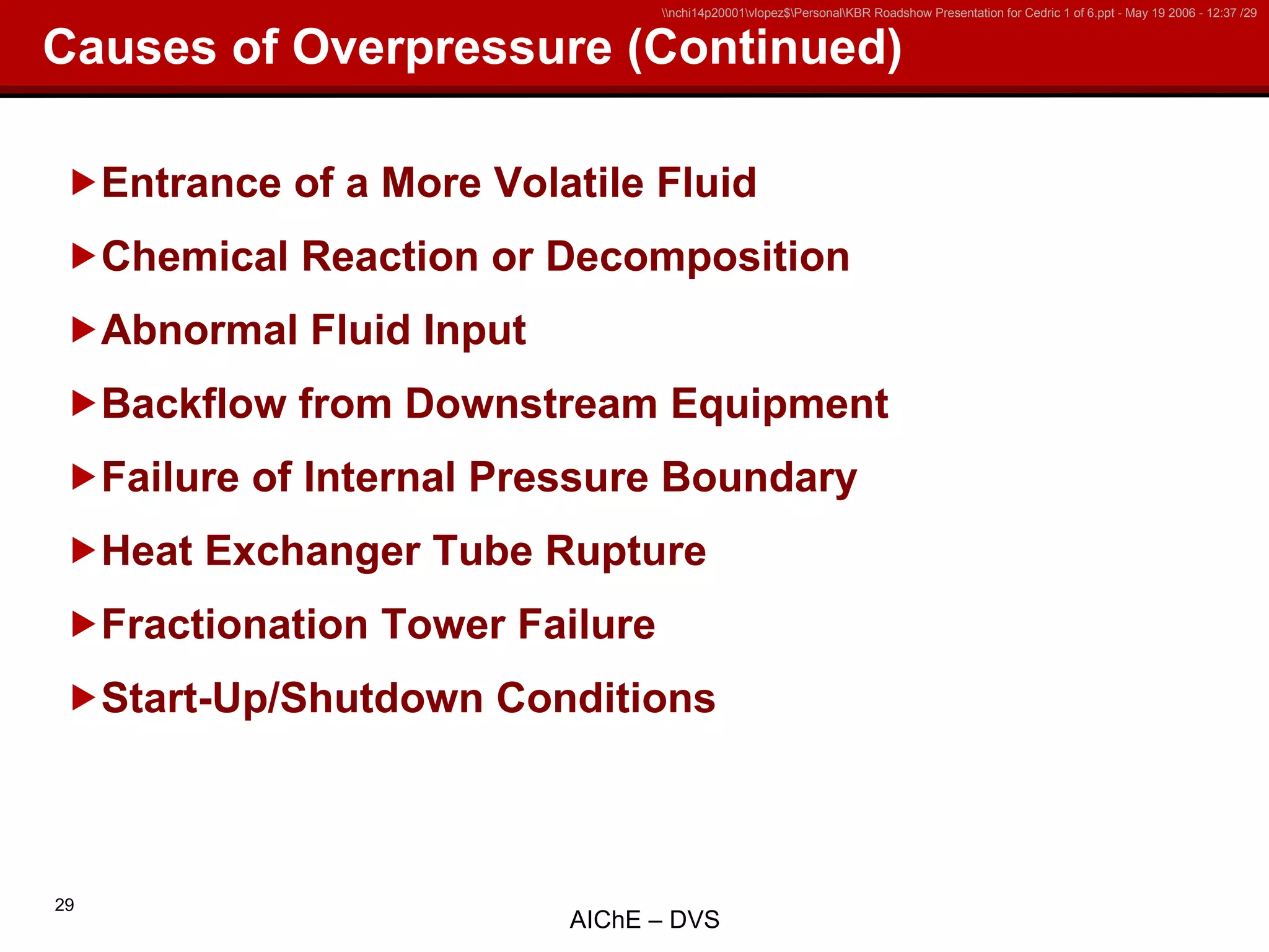 Ai Ch E Overpressure Protection Training | PPT