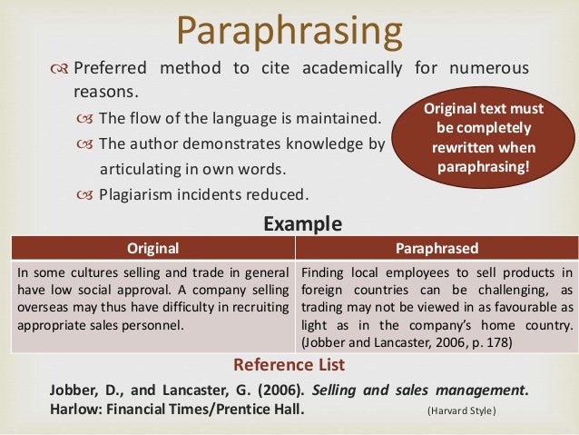 Referencing, Plagiarism and Paraphrasing