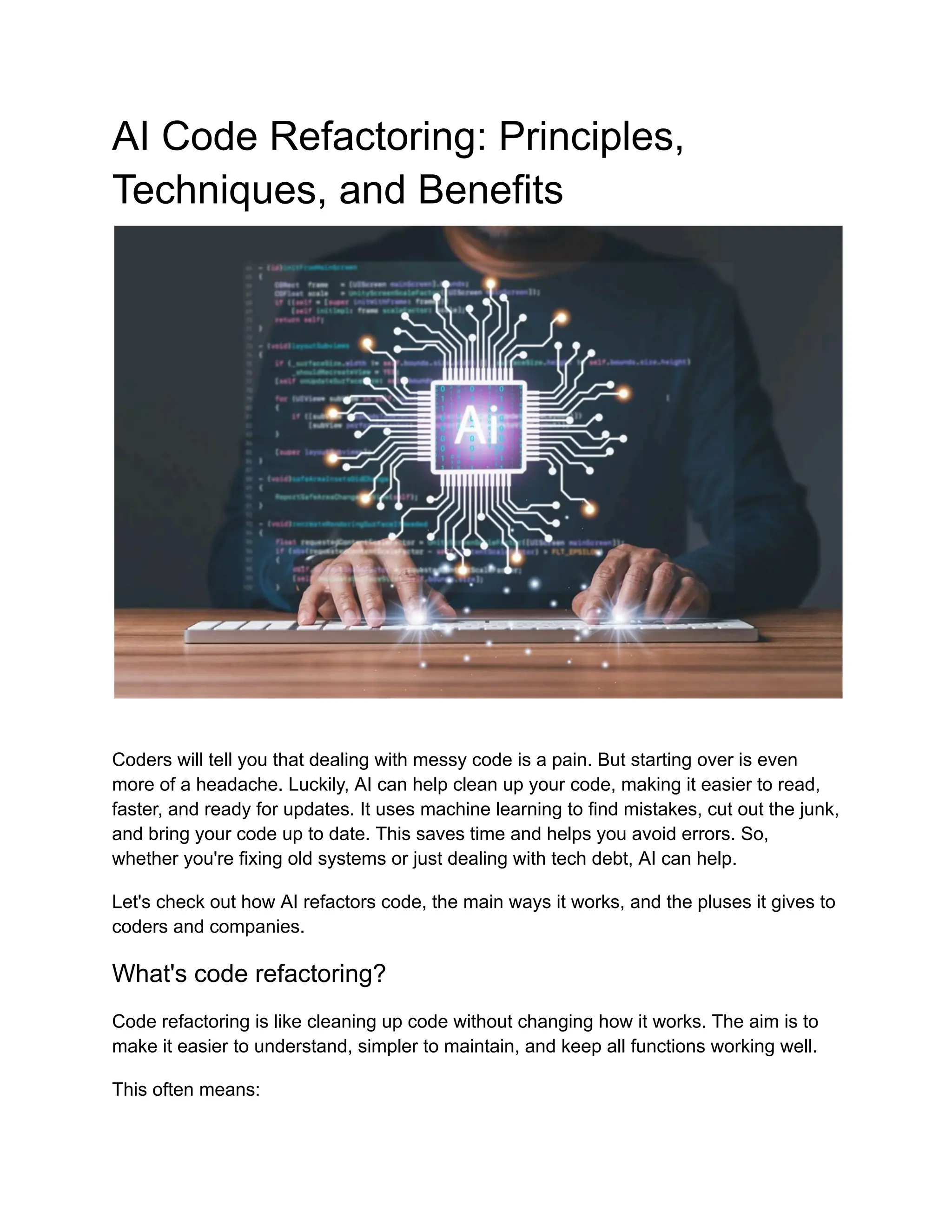 AI Code Refactoring: Principles, Techniques & Benefits Explained | PDF