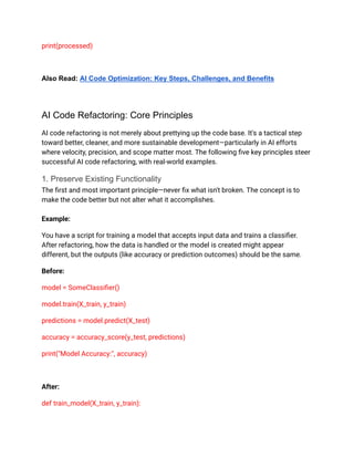 AI Code Refactoring: Principles, Techniques & Benefits Explained | PDF
