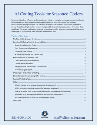 AI Coding Tools to Streamline Development for Seasoned Coders | PDF