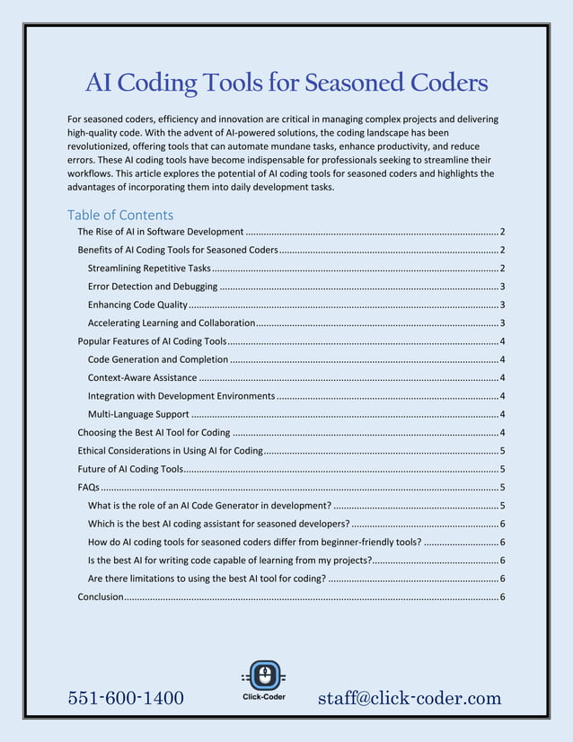 AI Coding Tools to Streamline Development for Seasoned Coders | PDF