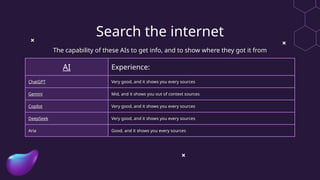 Comparing Chatgpt, copilot, gemini, and aria, different types of AI | PPTX