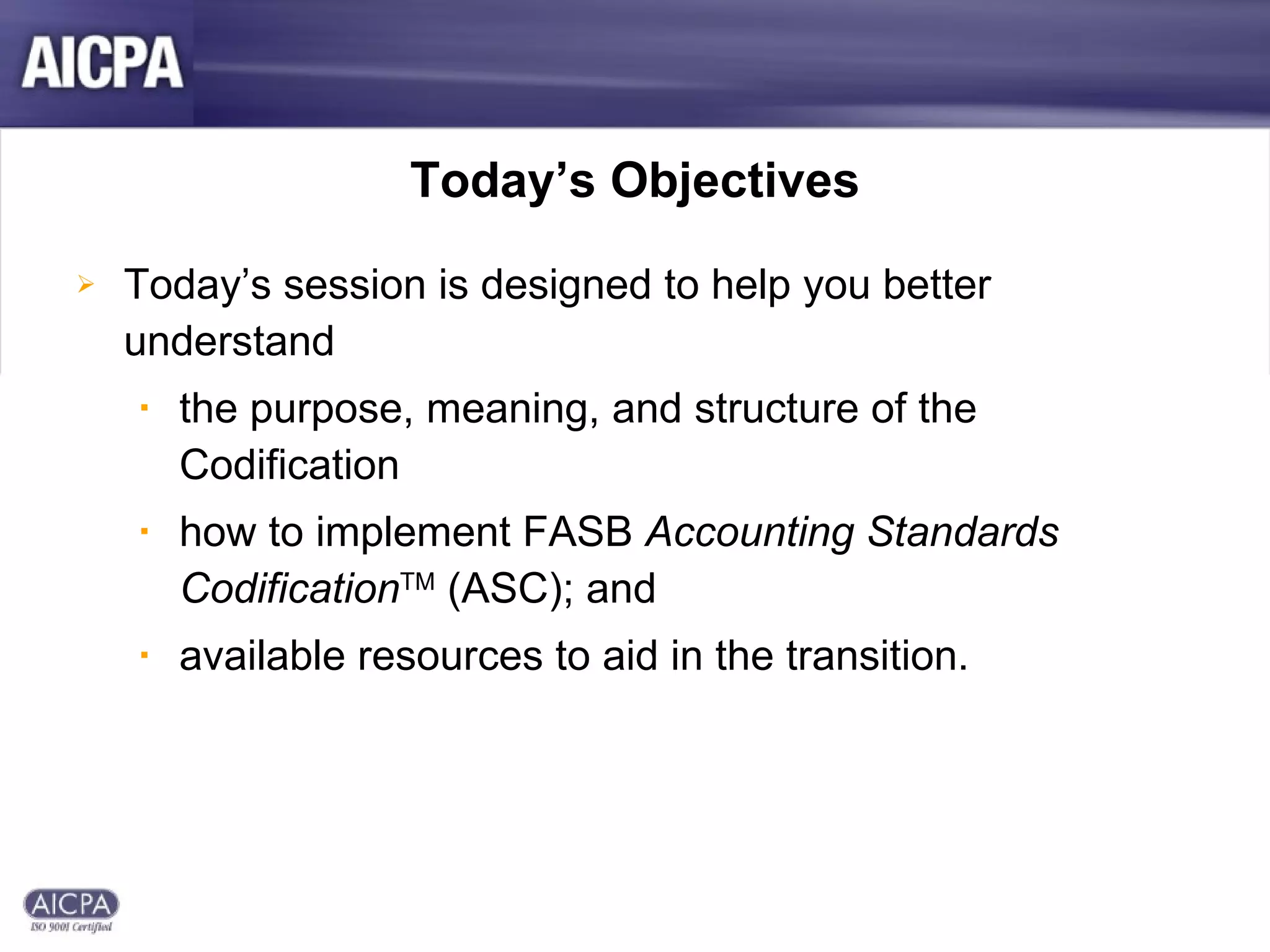 AICPA FASB Accounting Standards Presentation | PPT