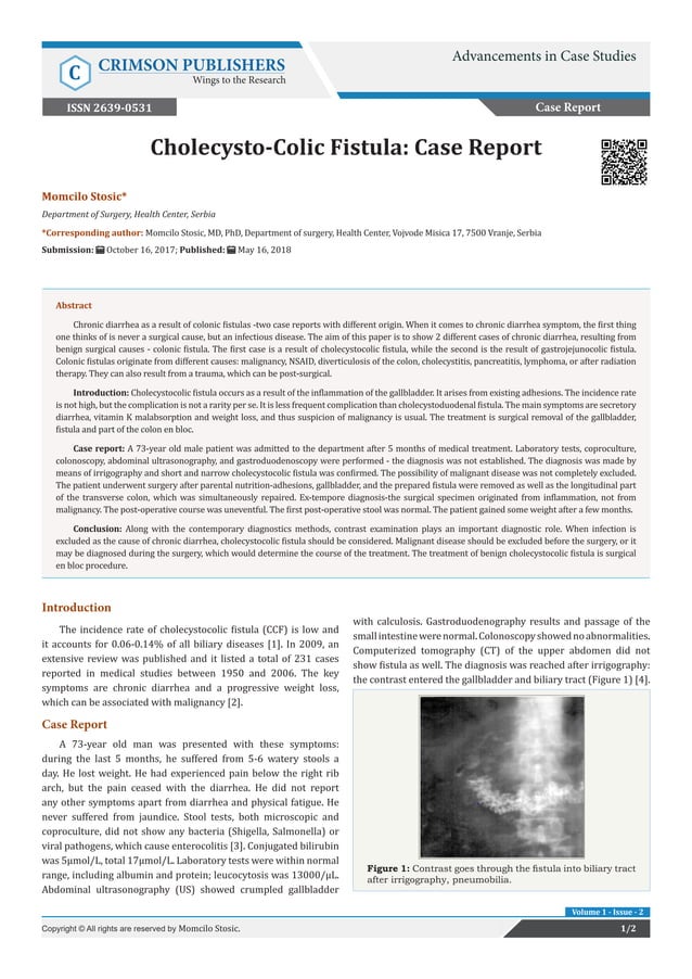 Cholecysto-Colic Fistula: Case Report | PDF