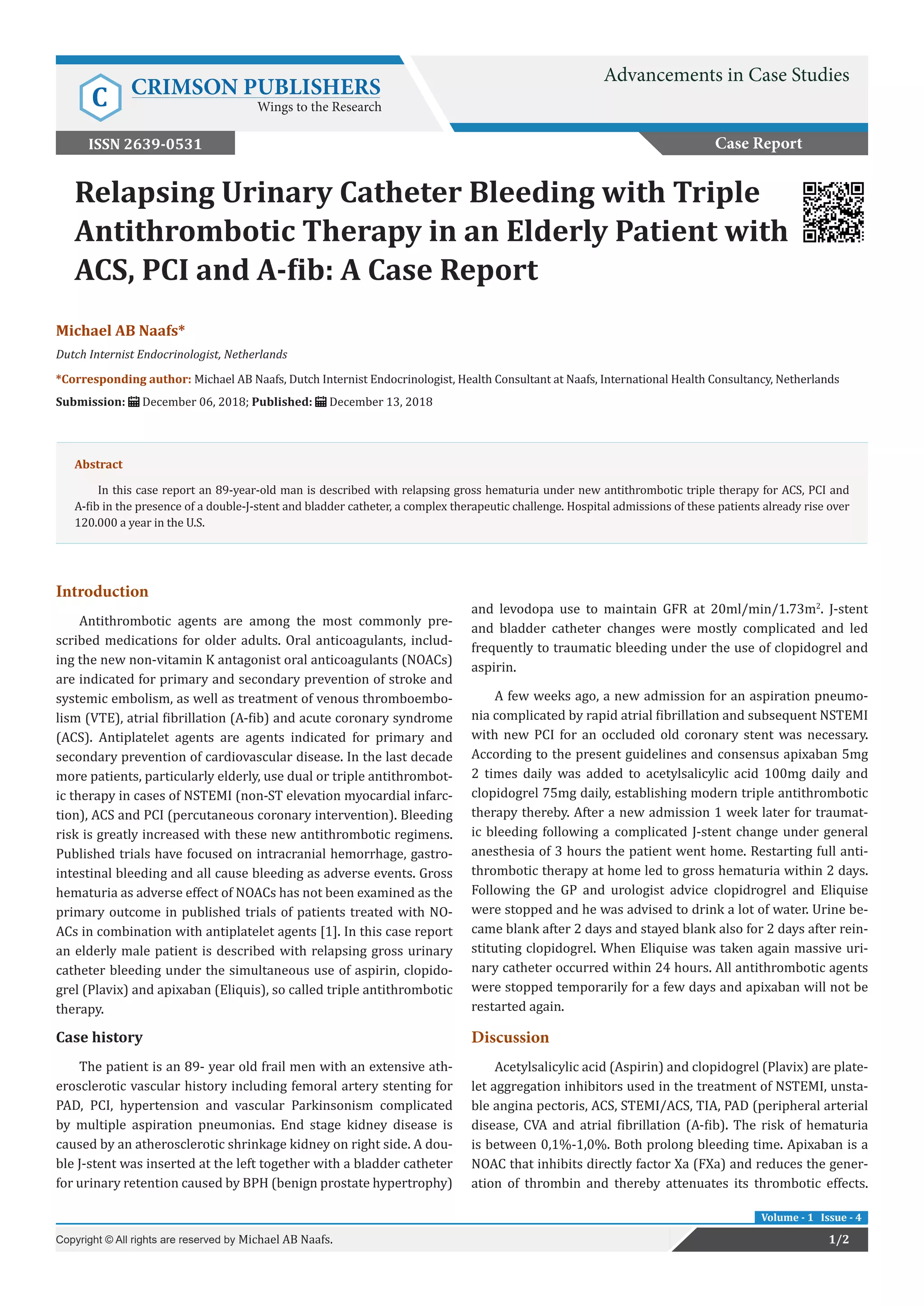 Relapsing Urinary Catheter Bleeding with Triple Antithrombotic Therapy ...