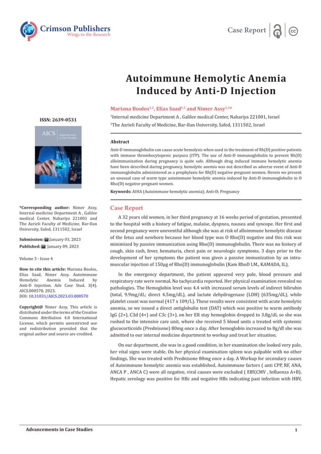 Autoimmune Hemolytic Anemia Induced by Anti-D Injection_Crimson ...