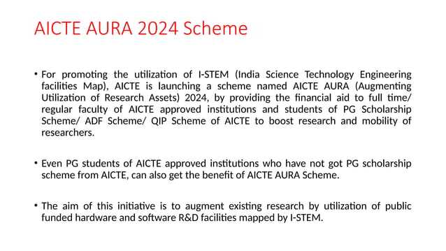 AICTE AURA Scheme.pptx for college documents | PPT