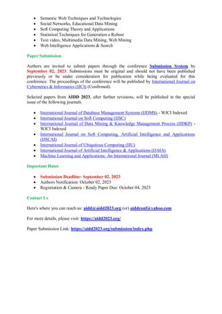 International Conference on AI, Data Mining and Data Science (AIDD 2023) | PDF