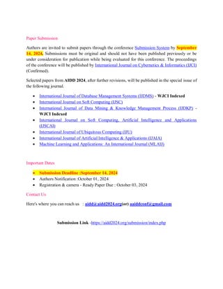 2nd International Conference on AI, Data Mining and Data Science (AIDD 2024) | PDF