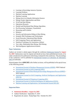 3rd International Conference on AI, Data Mining and Data Science (AIDD 2025) | PDF