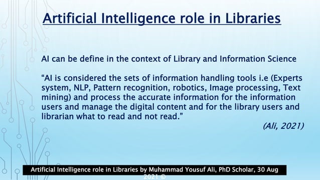 Artificial Intelligence role in Libraries | PPTX