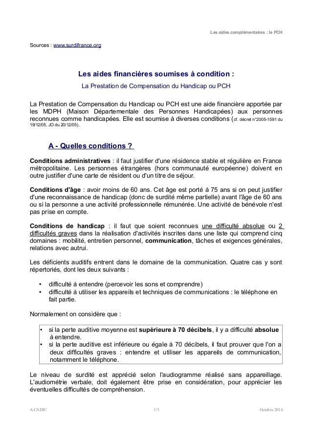 Aides Complémentaires La Prestation De Compensation Du Handicap Pch