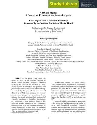 AIDS And Stigma A Conceptual Framework And Research Agenda Final Report ...
