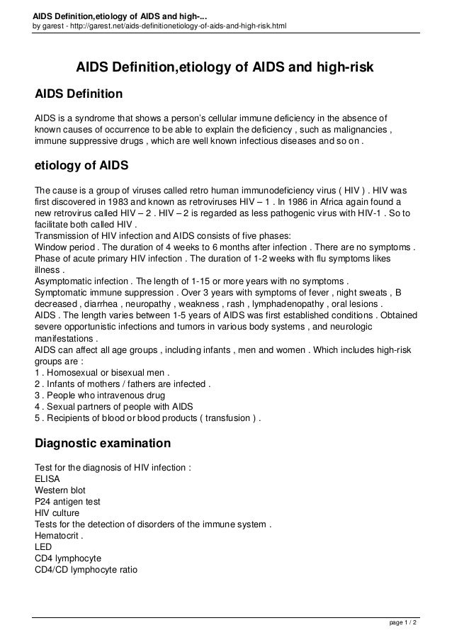 Aids Definitionetiology Of aids and high risk Aids Definitionetiology Of aids and high risk