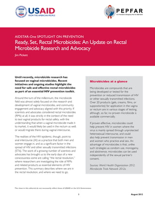 AIDSTAR-One Ready, Set, Rectal Microbicides: An Update on Rectal Microbicide Research and ...