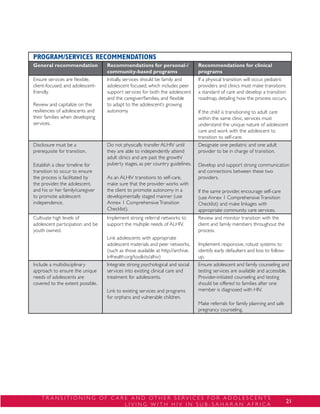 AIDSTAR-One Technical Brief: Transitioning of Care and Other Services for Adolescents Living ...