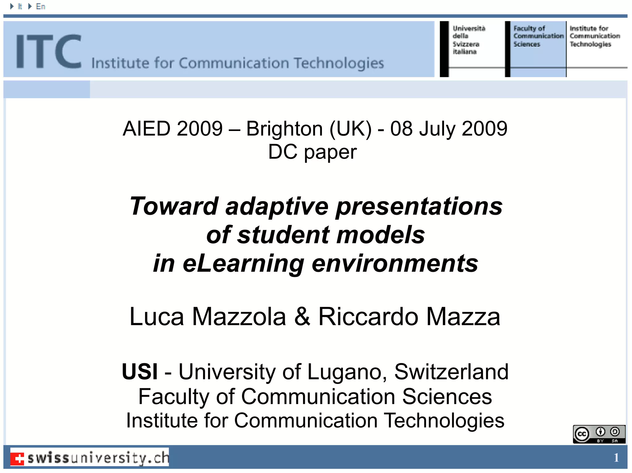 Toward adaptive presentations of student models in eLearning environments | ODP