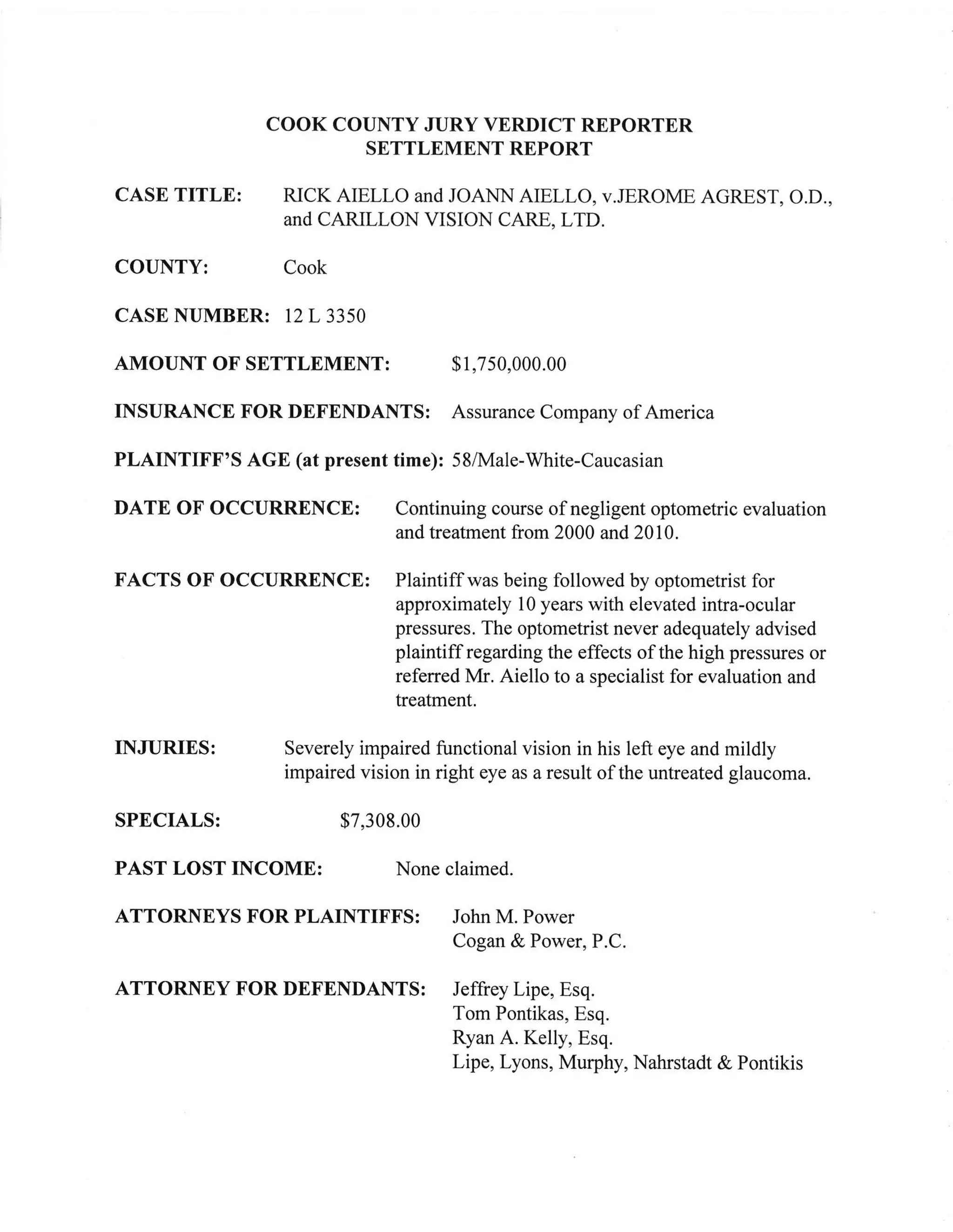 Aiello settlement report | PDF