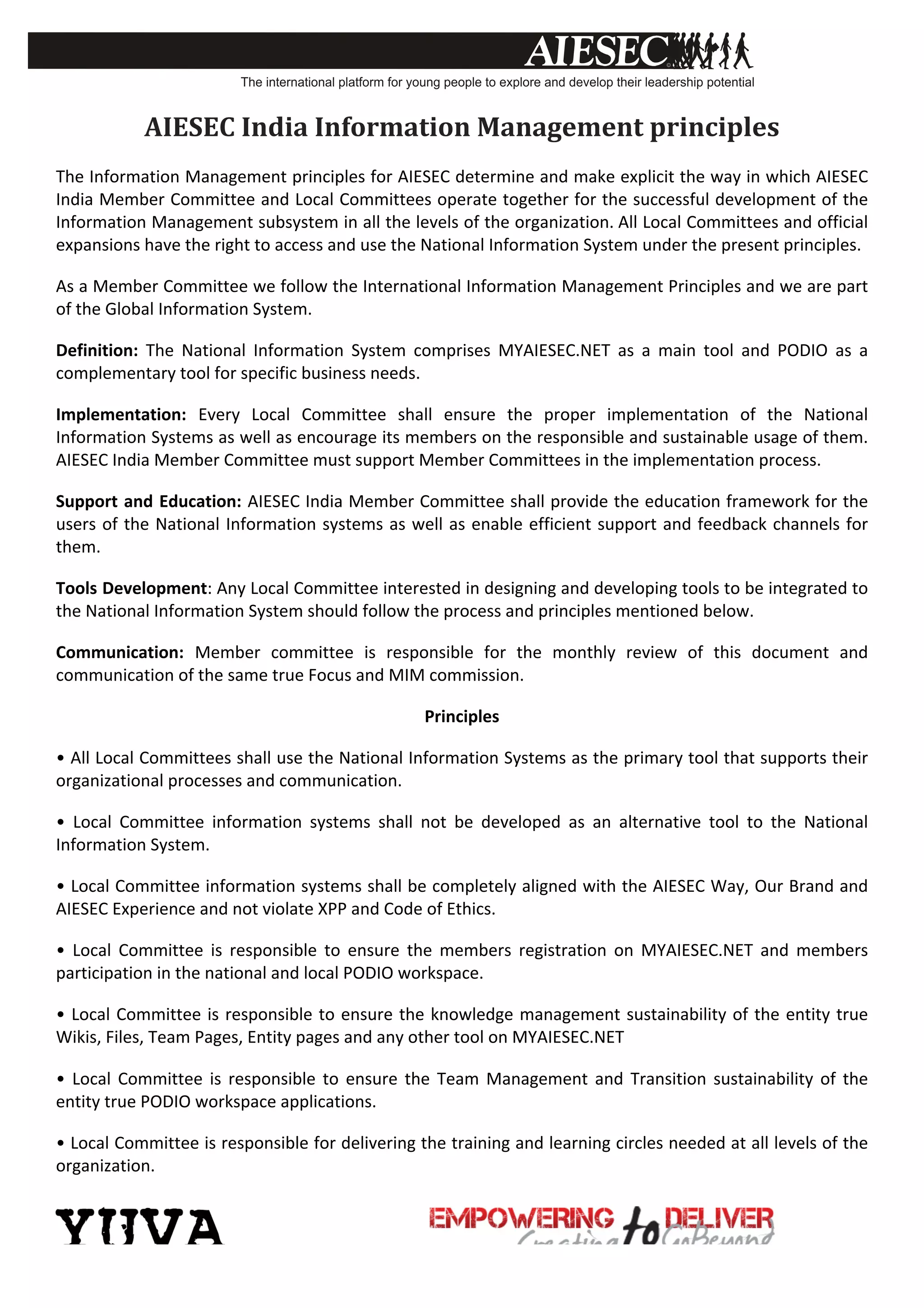 Aiesec india information management principles | PDF