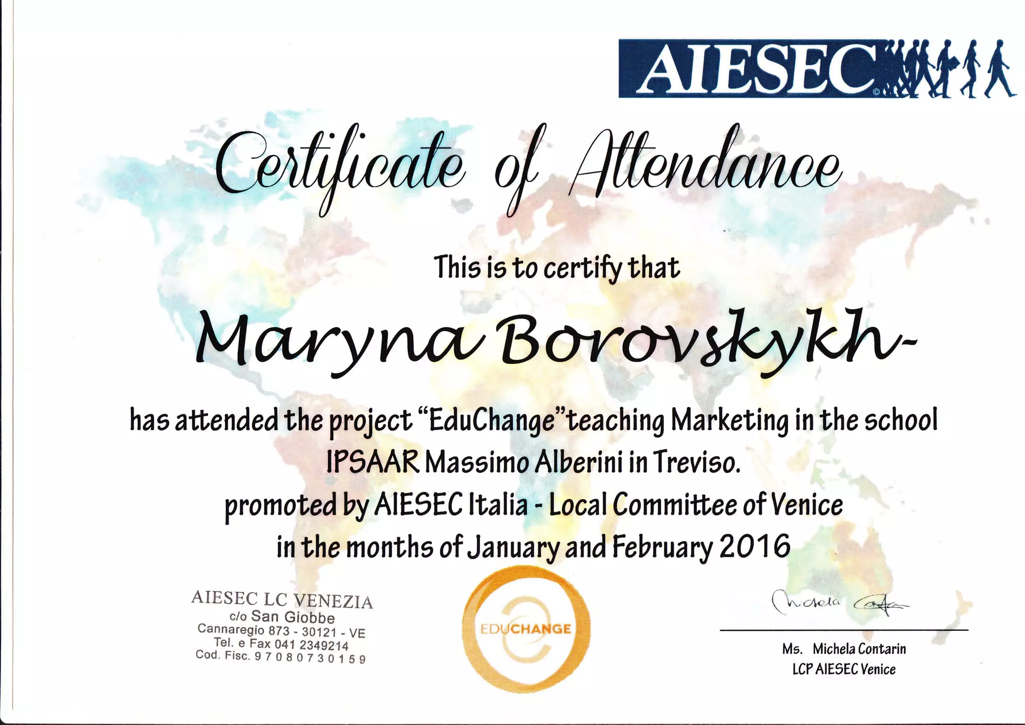 AIESEC Certificate of Attendance 2016 | PDF
