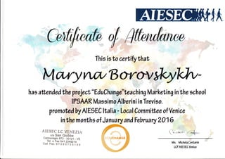 AIESEC Certificate of Attendance 2016 | PDF
