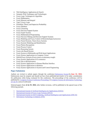 12th International Conference of Artificial Intelligence and Fuzzy Logic (AI & FL 2024) | PDF