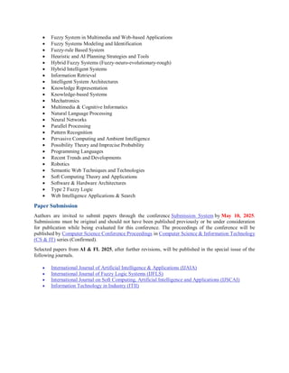 13th International Conference of Artificial Intelligence and Fuzzy Logic (AI & FL 2025) | PDF