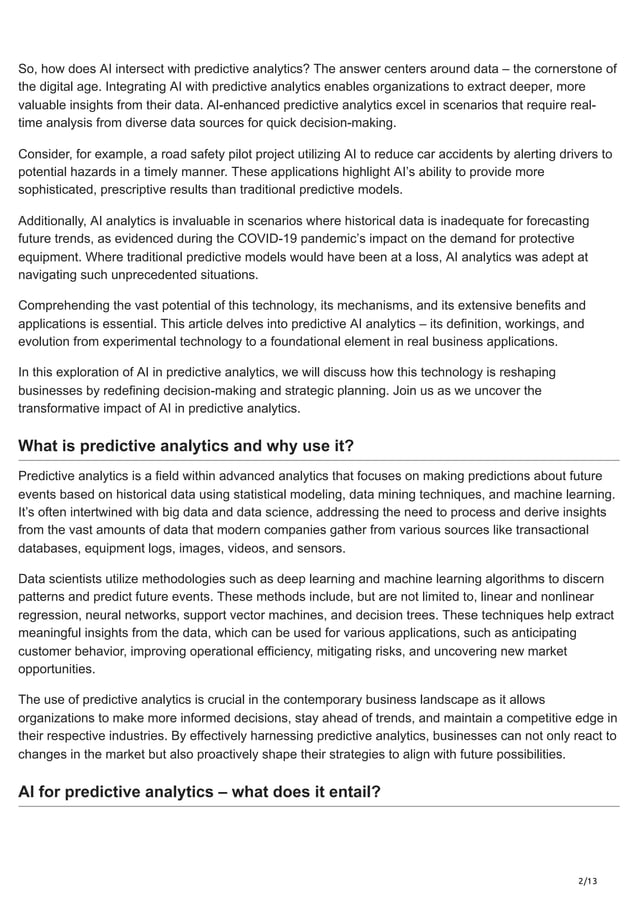 AI IN PREDICTIVE ANALYTICS: TRANSFORMING DATA INTO FORESIGHT | PDF