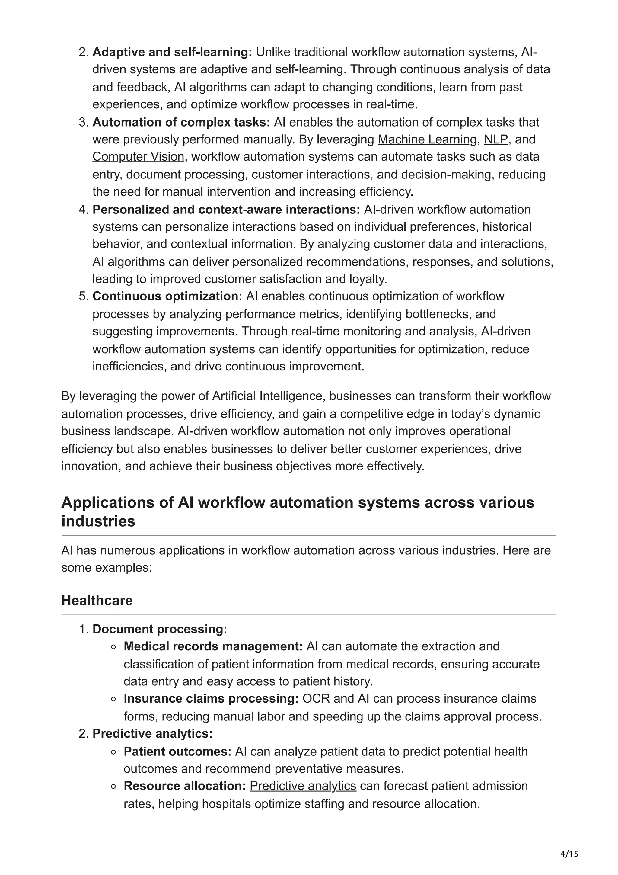 Ai For Workflow Automation Use Cases Applications Benefits And Development Pdf