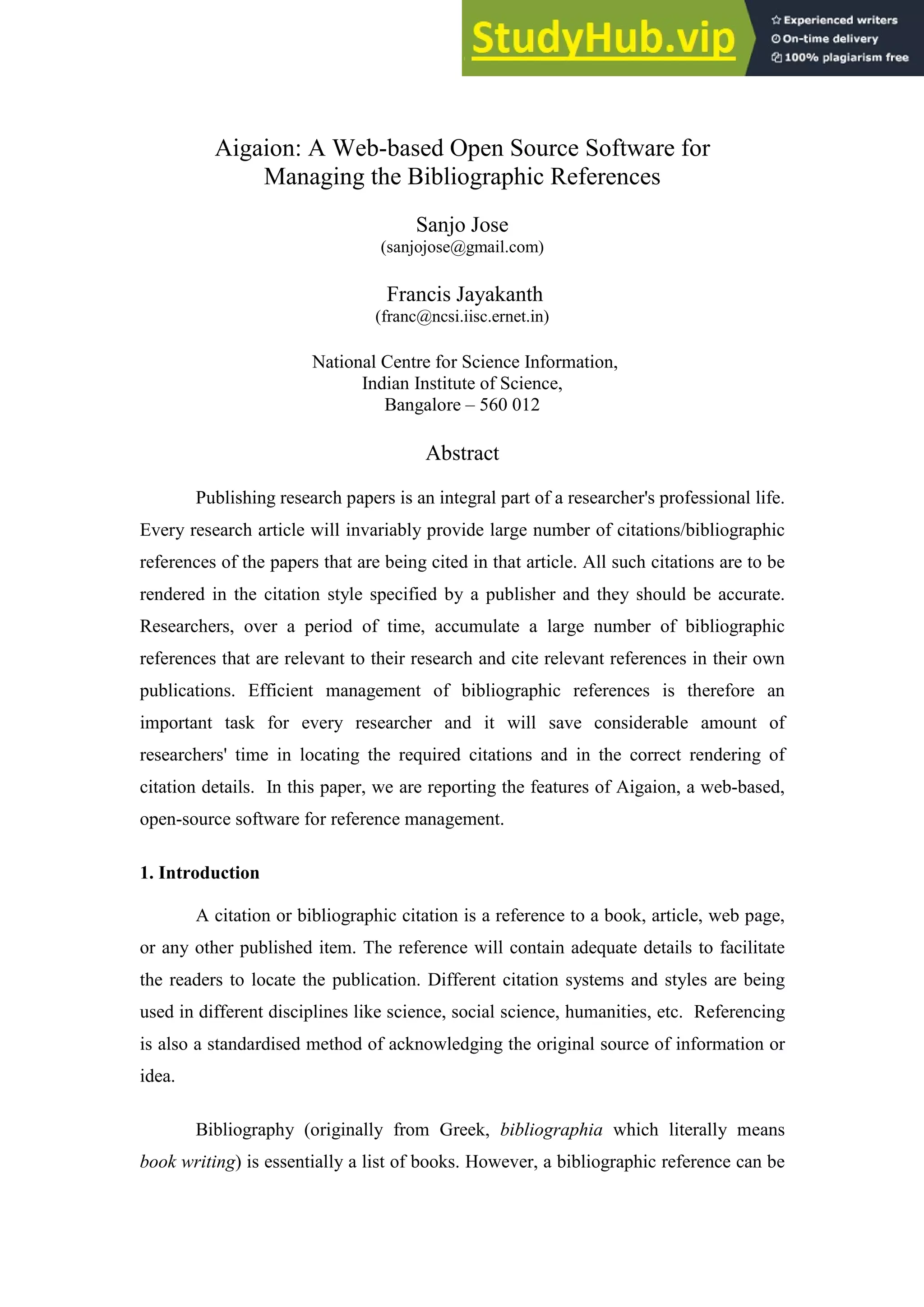 Aigaion A Web-Based Open Source Software For Managing The Bibliographic References | PDF