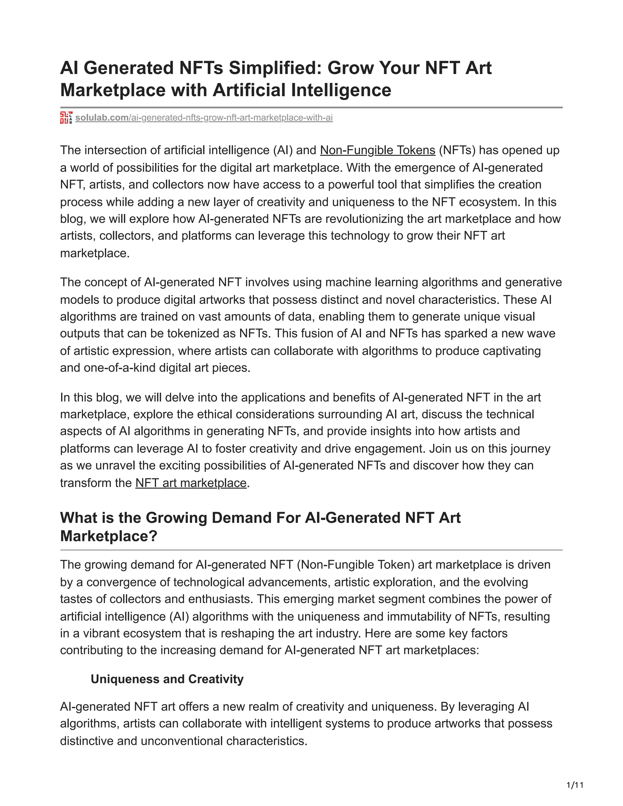 AI Generated NFTs Simplified Grow Your NFT Art Marketplace with Artificial Intelligence.pdf