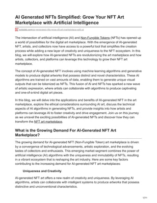 AI Generated NFTs Simplified Grow Your NFT Art Marketplace with ...