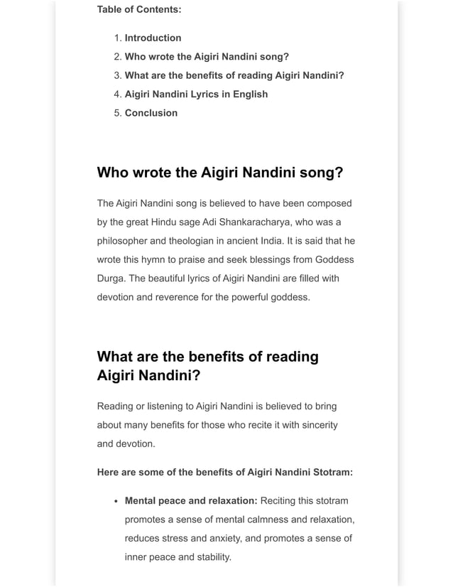 Aigiri Nandini Lyrics with Meaning in English.pdf | Music | Entertainment