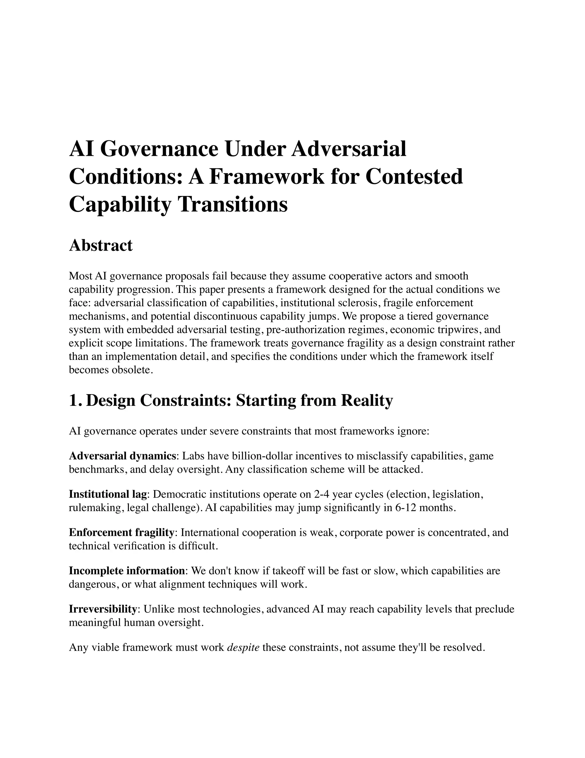 Draft: AI Governance Framework under Adversal Conditions | PDF
