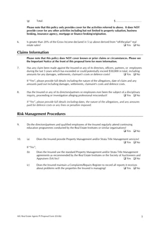 Aig Real Estate Agents Professional Indemnity Insurance Proposal Form ...