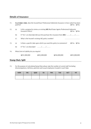 Aig Real Estate Agents Professional Indemnity Insurance Proposal Form ...
