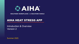 AIHA Heat Stress App Version 2 - Introduction and Overview | PDF