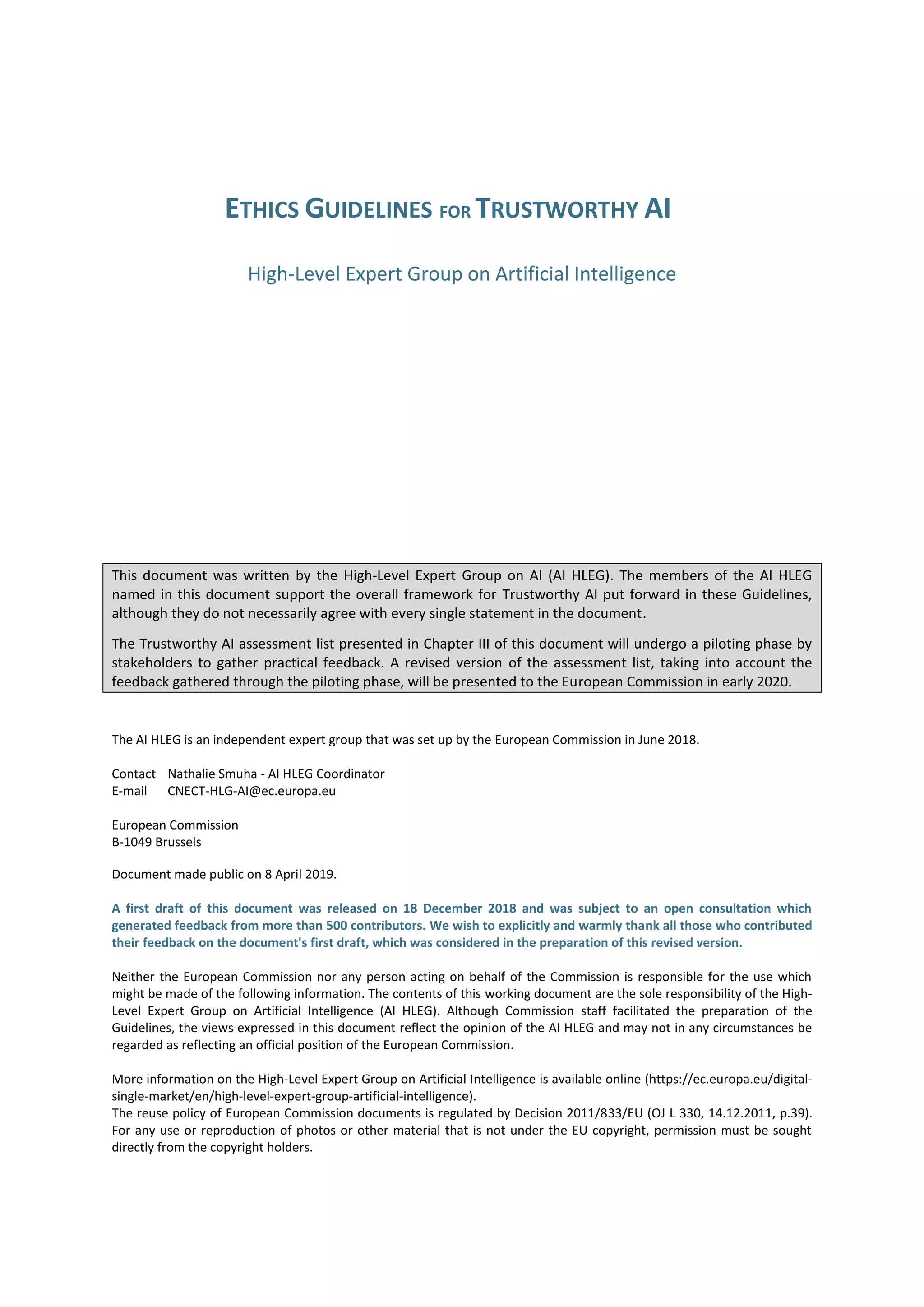 EU Ethics guidelines for trustworthy AI | PDF