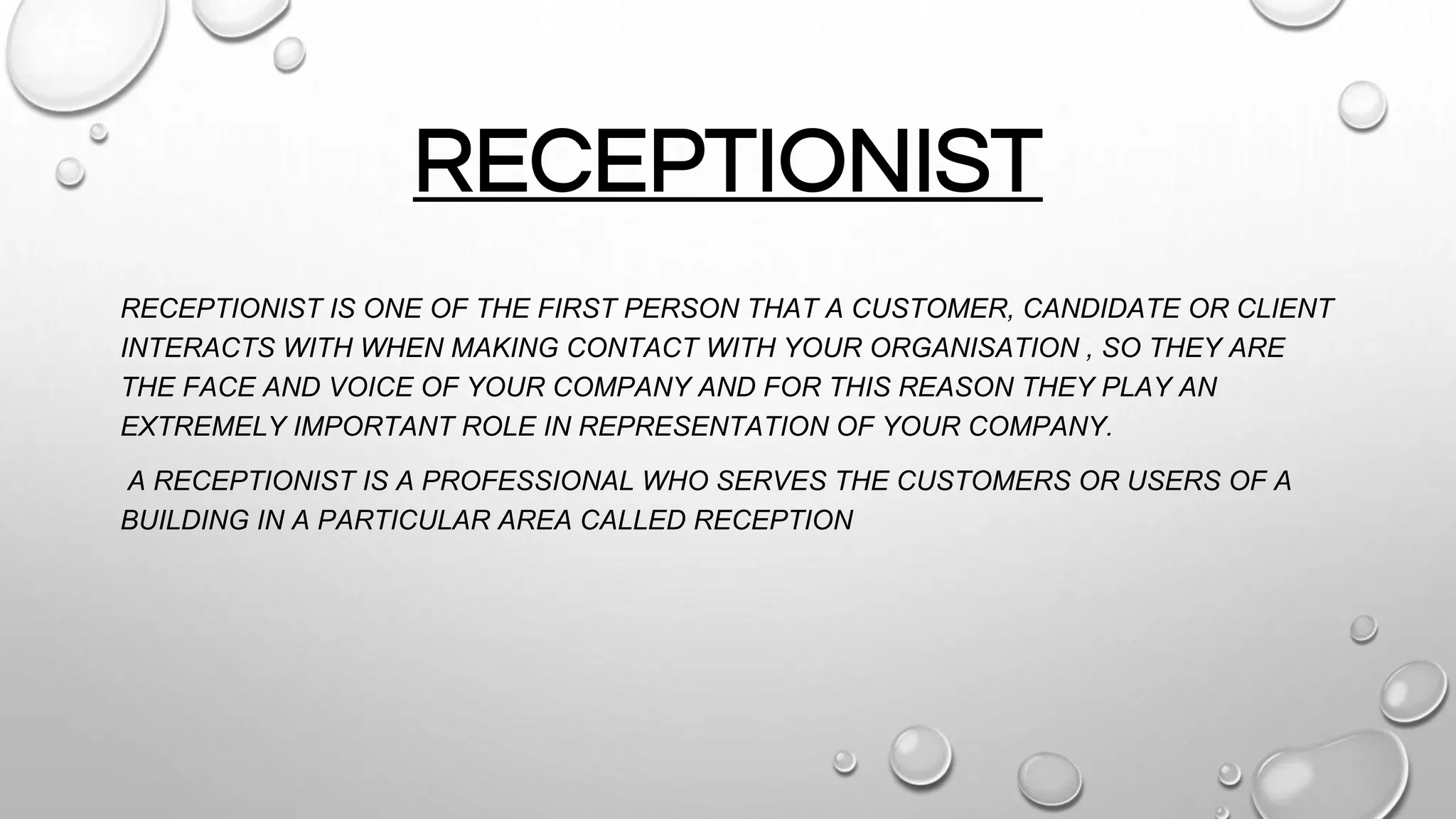 Jobs and qualities of a good Receptionist | PPTX