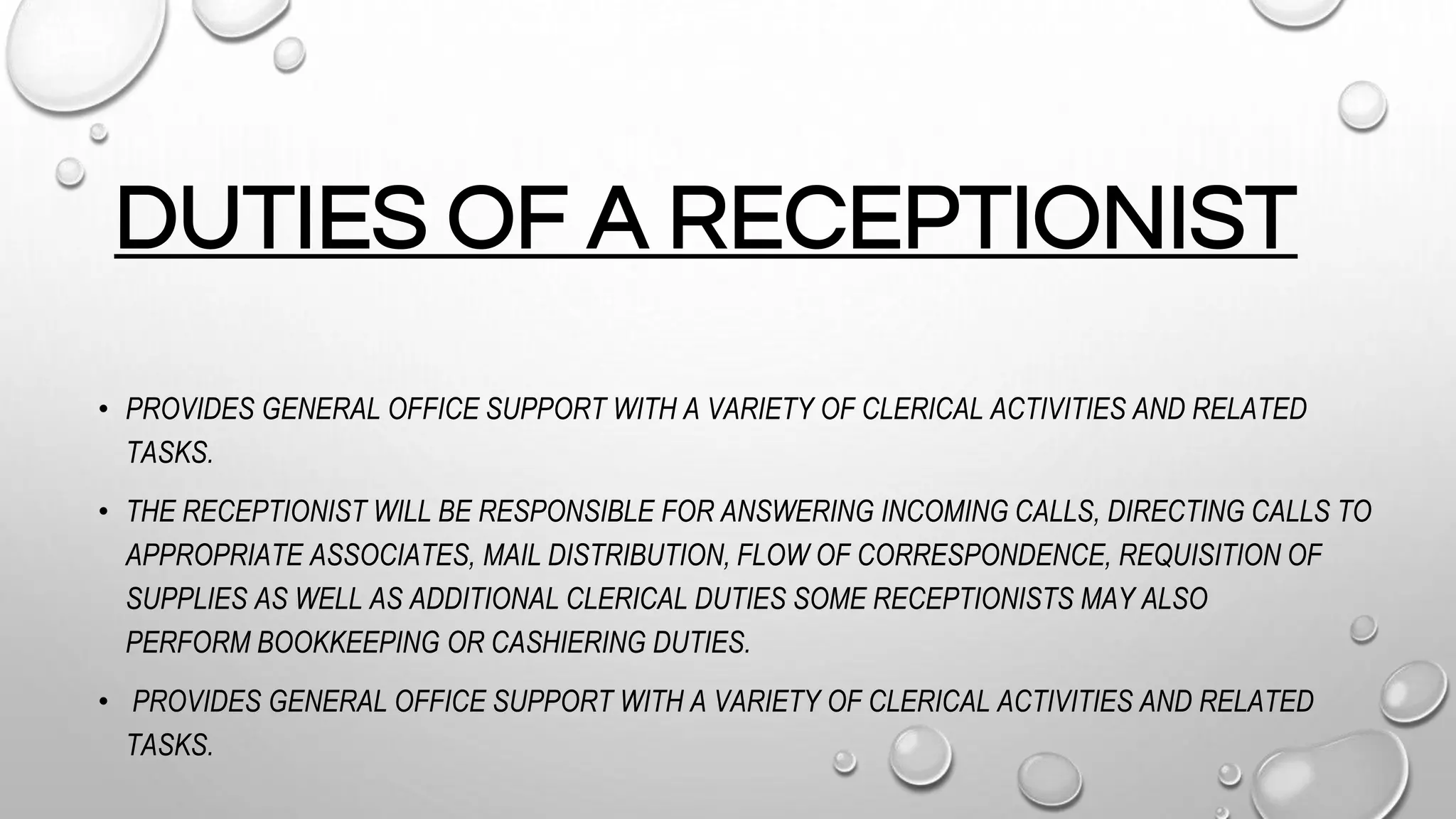Jobs and qualities of a good Receptionist | PPTX