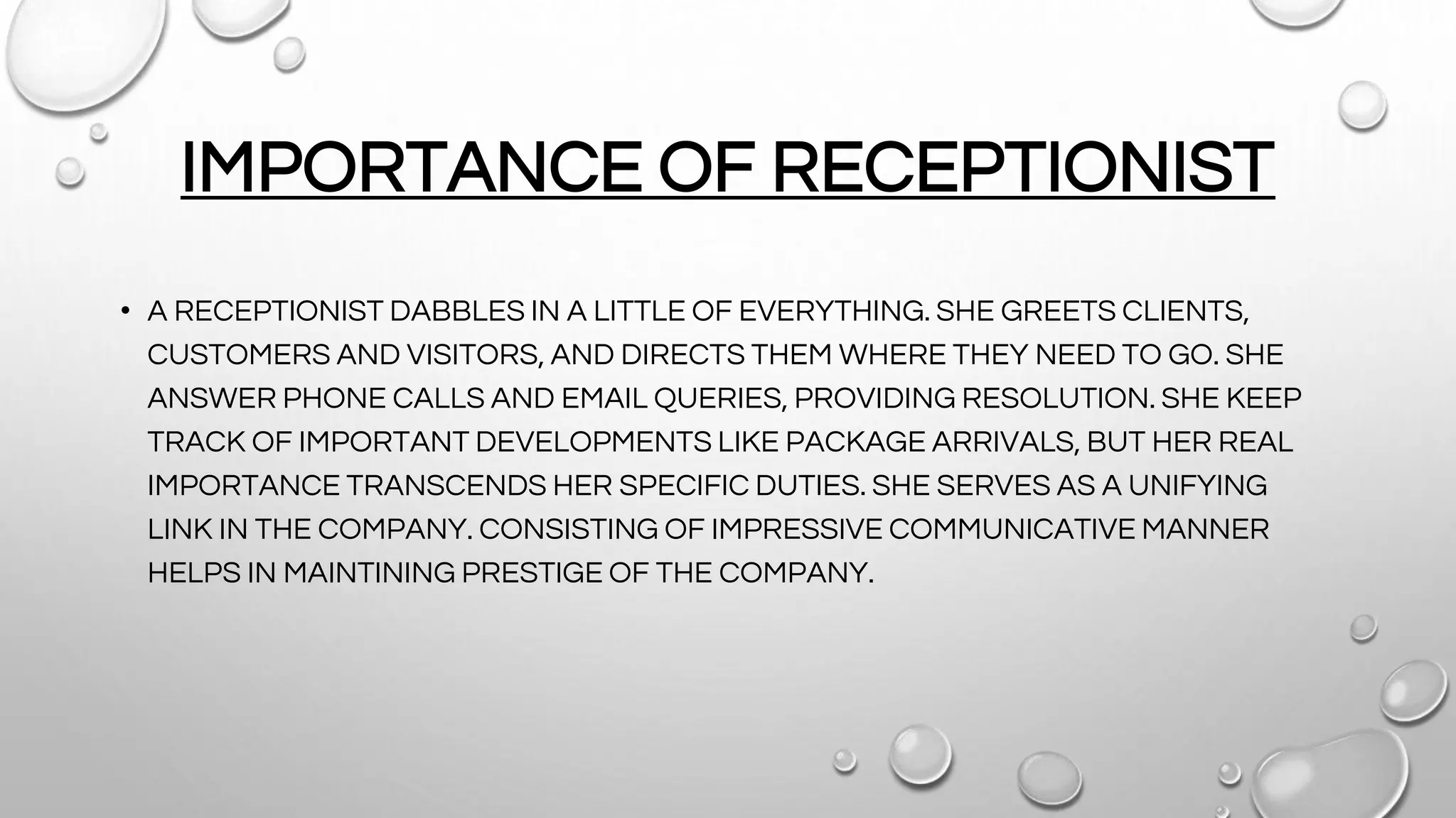 Jobs and qualities of a good Receptionist | PPTX