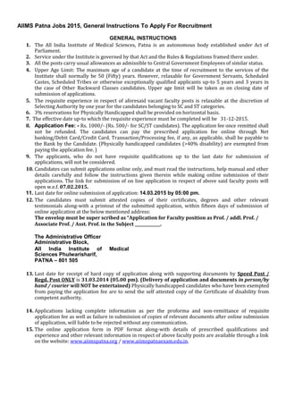 AIIMS Patna Jobs 2015, General Instructions To Apply For Recruitment | PDF