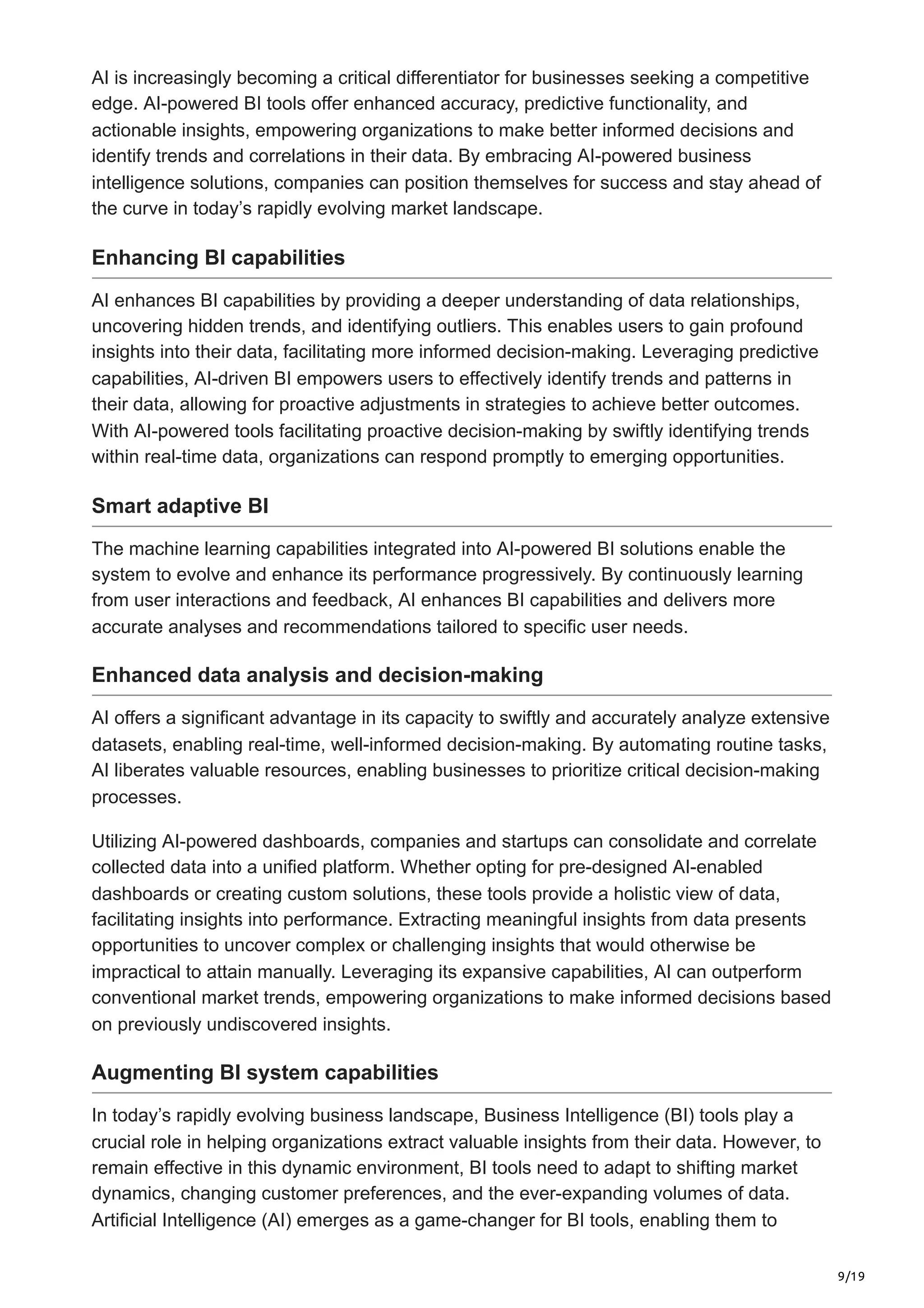 AI in Business Intelligence Impact use cases and implementation | PDF