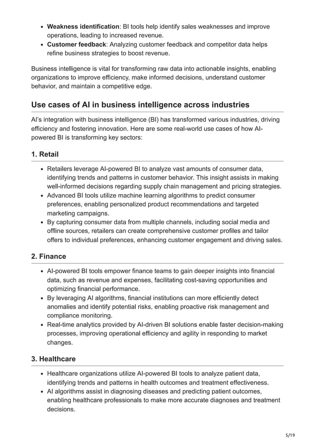 AI in Business Intelligence Impact use cases and implementation | PDF