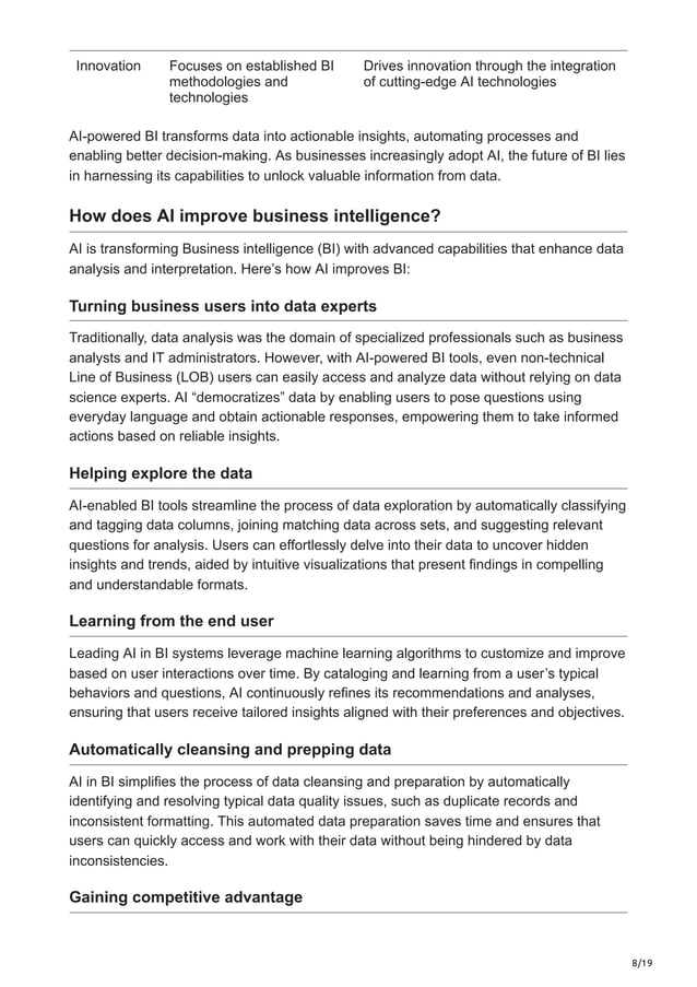 AI in Business Intelligence Impact use cases and implementation | PDF