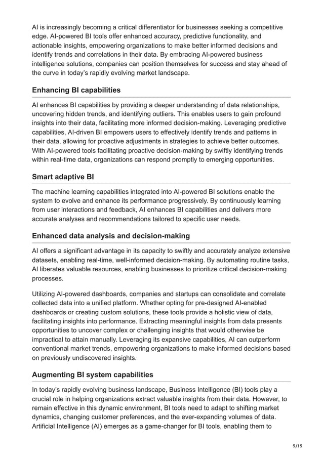 AI in Business Intelligence Impact use cases and implementation | PDF