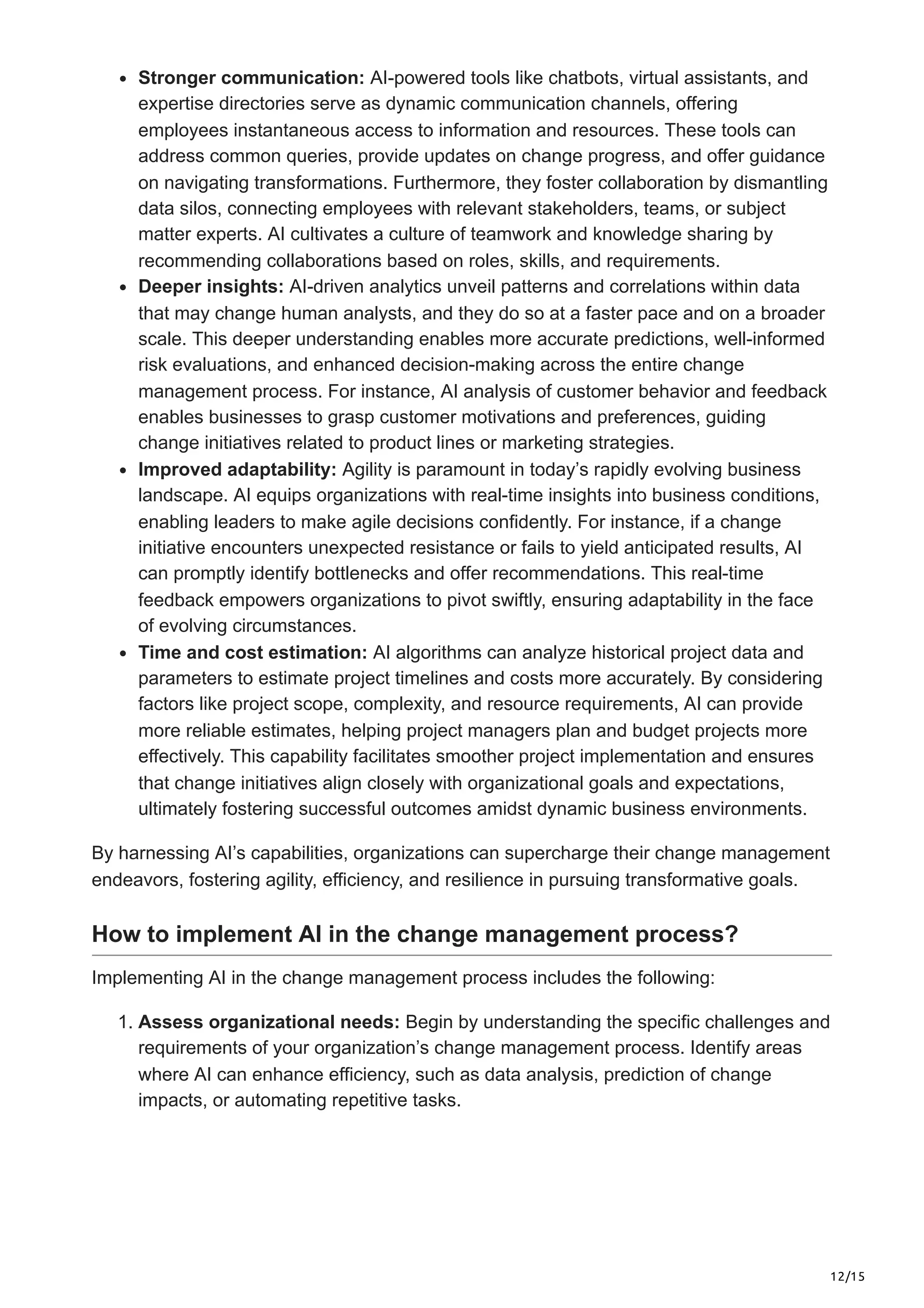 AI in Change Management Use Cases Applications Implementation and Benefits | PDF