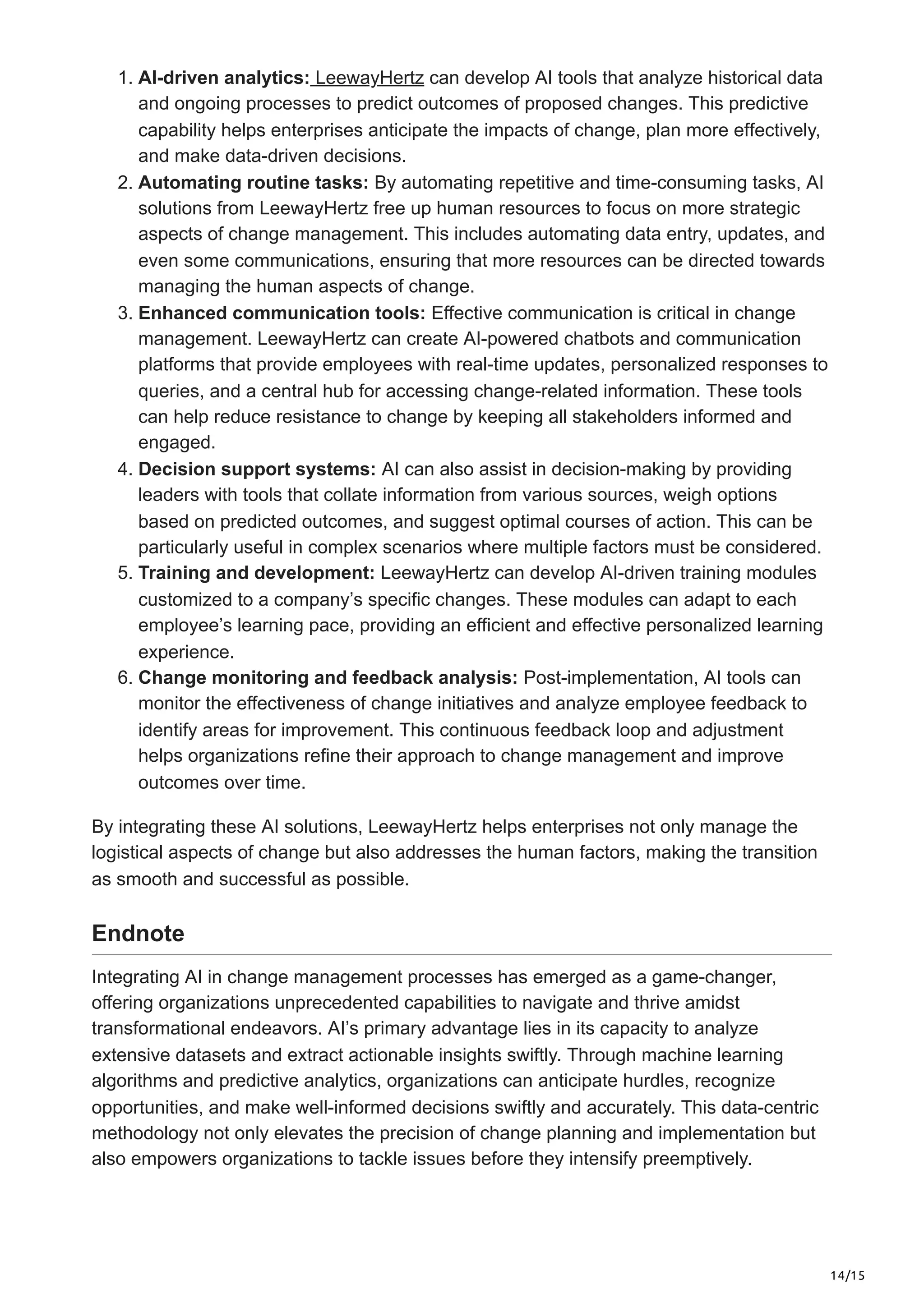 AI in Change Management Use Cases Applications Implementation and Benefits | PDF